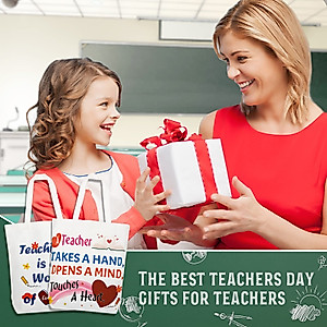 Canvas Tote Bag Teacher Gifts for Women Men from Student, Cute Appreciation Gift Utility Teachers Bags and Totes with Interior Pockets, Birthday Graduation Christmas Thanksgiving Presents (White)