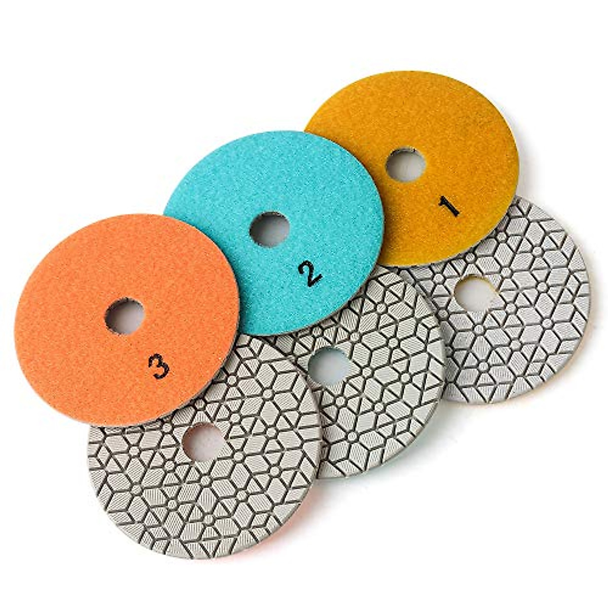 Diapro Super flexible Wet Polishing Pads 4 Inch Diamond Polishing Pads Three 3 Step Polishing Pads For Granite Marble Engineered Stone and other natural stone