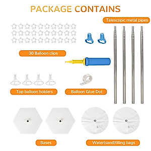 Metal Balloon Column Stand Kit Set of 4, Reusable Telescopic Design with Base and Water Bags, Height Adjustable from 1.4 to 6.8 Ft, Balloon Stander for Baby Shower Birthday Graduation Wedding Party