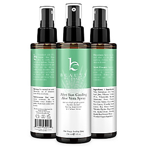 After Sun Cooling Aloe Vera Spray - USA Made With Organic Aloe Vera, Fast Absorbing After Sun Care for Sunburn Relief, Skin Cooling After Sun Spray, Sunburn Treatment Spray Lotion for Body