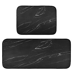 Art Black Marble Kitchen Rug Mats 2PCS Non Slip 47" x 20" + 28" x 20" Kitchen Carpet Floor Mat Hallway Rugs Anti Fatigue Doormat