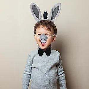 CASW Donkey Costume Ears-Tail-Headband-Tie Accessory Set: Donkey Ears Headband Tail Nose And Bow Tie Characters Costume - for Halloween Cosplay Kit Carnival Music Festival - for Dogs