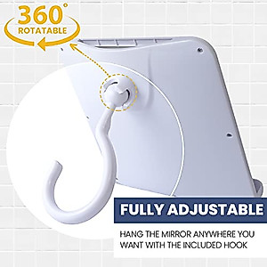 Portable Hanging Fogless Shower Mirror for Shaving with Hangable Hook, Razor Holder and Anti Fog Shatterproof Surface - Fill Basin Behind Mirror with Hot Water for Fog Free Shave - 8" x 7" (White)