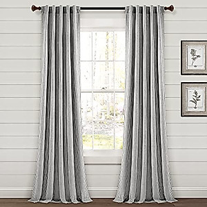 Lush Decor Farmhouse Vintage Stripe Yarn Dyed Cotton Back Tab/Rod Pocket Window Curtain Panels Pair, 84" L x 40" W, Black