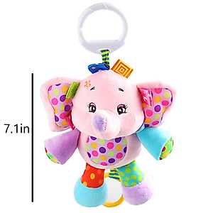 Zocita Baby Musical Stroller Toys Cute Animal Rattle Plush Crib Doll for Infant Toddler Kids (Pink Elephant)
