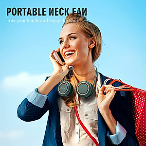 HIWUP 3000mAh Bladeless Neck Fan,Hands Free Portable Fan,Portable Fan 3 Speeds Strong Wind 360° Adjustable High Flexibility Wearable for Office Travel Outdoor (Army green)