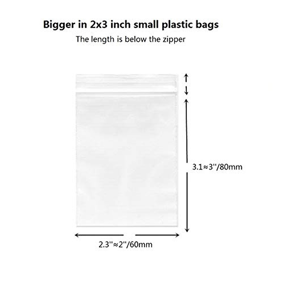 2''x 3'', (Pack of 100) Small Clear Poly Zipper Bags 2 Mil Reclosable Zipper Lock Storage Plastic Bag for Jewelry, Candy