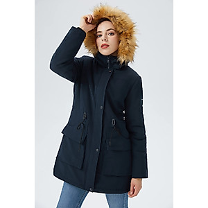 Orolay Women's Thicken Fleece Lined Parka Winter Coat Hooded Jacket with Removable Fur Collar Navy XL