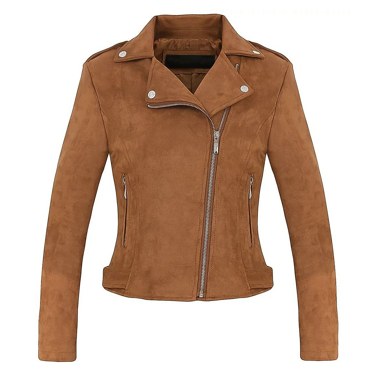 CHARTOU Women's Fall 2023 Fashion Faux Suede Leather Casual Moto Biker Jacket Coats (Medium, Coffee)