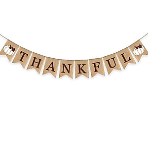 Thankful Banner Holiday Decorations Fall Mantel Garland Rustic Harvest Autumn White Pumpkin