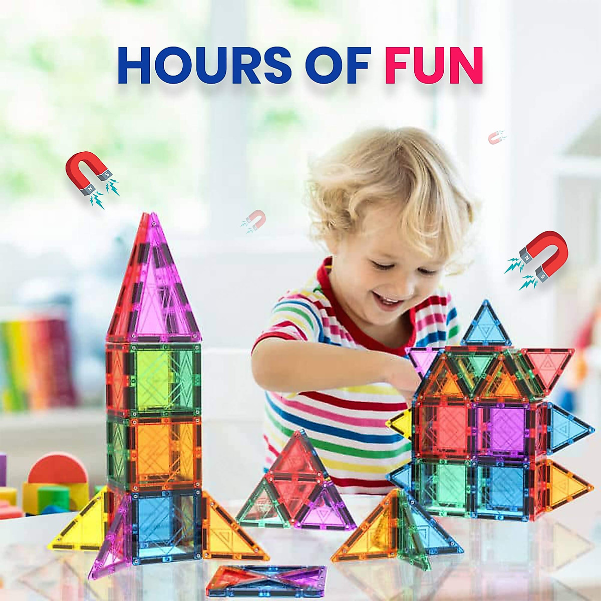 MagVision 208-Piece Magnetic Building Tiles Set, Stem Magnetic Building Blocks, Extra Strong and Safe Magnets, Stem Toys, Magnetic Blocks, Educational Toys for Children Ages 3+ Years