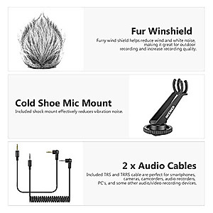Neewer CM14 Microphone for Phone, Mini On-Camera Video Microphone with Mic Mount, Windscreen, Audio Cables Compatible with iPhone/Android Phone/DSLR Camera/Camcorder (Adapter for iPhone Not Included)