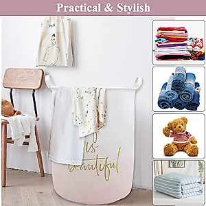 Mziart Storage Bins, 19.7" Large Storage Basket Canvas Nursery Hamper Collapsible Laundry Baskets Waterproof Organizer Basket with Gradient Design for Toys Clothes Kids Bedroom (Pink)