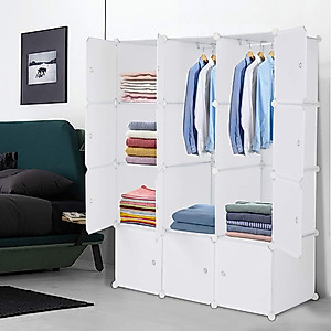 Practical and Stylish Multifunctional Modular Closet Cabinet with Stackable Plastic Cube Storage Shelves and Hanging Rod