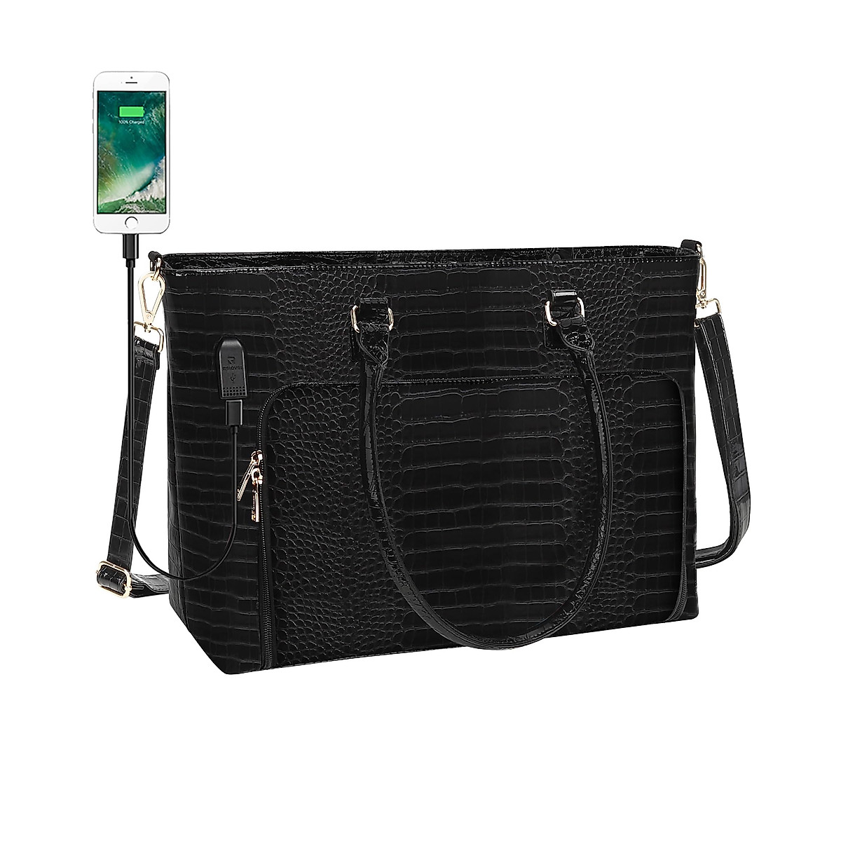 Laptop Tote Bag for Women 17.3 Inch Waterproof Leather Large Laptop Bag Business Office Work Briefcase Stylish Computer Bags Handbag Satchel Shoulder Bag with USB Charging Port