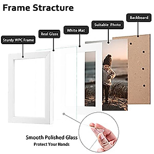KINLINK 6x8 Picture Frames White, Photo Frames with Real Glass for Picture 4x6 with Mat or 6x8 without Mat, Composite Wood Picture Frames for Table Top and Wall Mounting, Set of 4