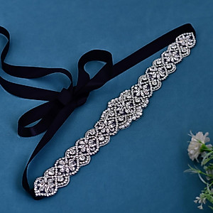 azaleas Women's Crystal Wedding Belt Sashes Bridal Sash Belt for Wedding (Black)