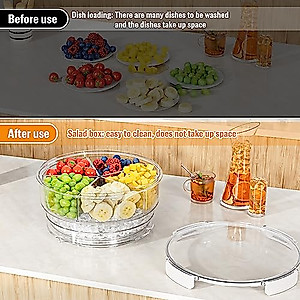 caktraie Condiment Tray [with 360° Rotating Tray Turntable] Stainless Steel 5 Spoons, 5 Forks and 1 Clip, Bar Ice Fruit Holder, Condiment Server, Compartment Tray with Lid