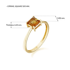 Ivy Gems Yellow Gold 10K Princess Square Cut Citrine 5 mm Stacking Anniversary Ring Contemporary Design for Women November Birthstone Size 8