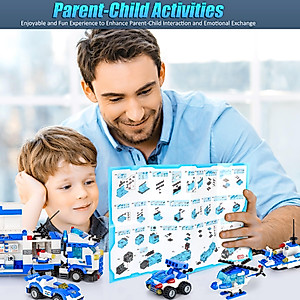 EP EXERCISE N PLAY 1338 Pieces City Police Car Building Sets, Police Station Truck Toy Blocks Set with Prison Helicopter Cop Car Boat for Boys and Kids Aged 6-12