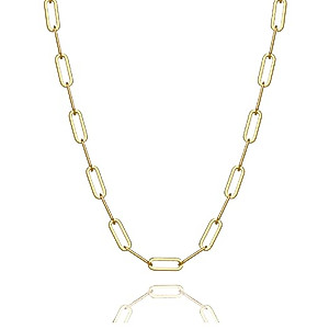 Waitsoul 925 Sterling Silver Paperclip Chain Lobster Clasp 3mm 18k Gold Over Paperclip Link Curb Chain Necklace for Women Men Diamond Cut 16-30 Inches(16)
