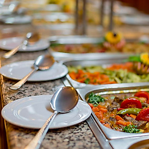 Teivio Hammered Stainless Steel Metal Serving Utensils Set of 8, 10" Serving Spoons, 10" Slotted Spoons, Large Hostess Serving Set for Parties Chafing Dish Buffet Catering (Silver)