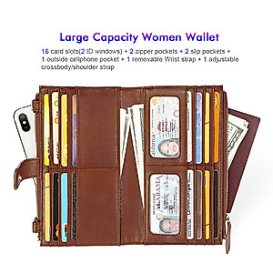 nuoku RFID Wallet Women Travel Zip Wristlet Purse Crossbody Clutch