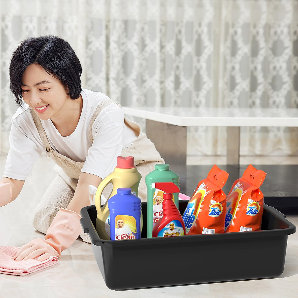 Taysisiter 12 Packs Black Plastic Commercial Bus Tubs, 13 L Plastic Restaurant Dish Washing Box