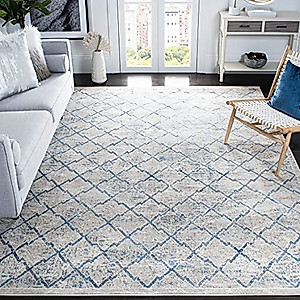 SAFAVIEH Brentwood Collection 12' x 18' Light Grey/Blue BNT809G Trellis Distressed Non-Shedding Living Room Bedroom Dining Home Office Area Rug
