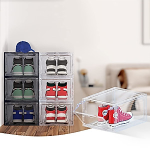 OMOPIN US 15 Clear Entryway Shoe Storage Boxes Stackable XXL, 8 Pack Clear Shoe Boxes Stackable for Closet, Drop Front Large Plastic Shoe Containers Collecting Sneakers(CLEAR 8 PACK)