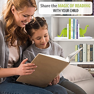 Copper Tree - Kids bookends - 2 Sets of Dinosaur Bookends – Children Book Holders for Shelves – Wooden Dinosaur Shelf Decor – Large Wooden Book Stopper for Nursery, Kids and Boys Room