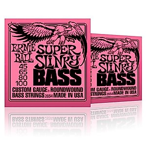 Ernie Ball 2834 Super Slinky Round Wound Bass Strings 2 Pack (Standard)