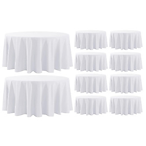 Aocoz 10 Pack White Round Tablecloth 120 Inch Tablecloths Stain Resistant Decorative Washable Polyester Table Cloth for Dining Table Banquets Buffet Parties and Wedding, Fits Square or Round Table