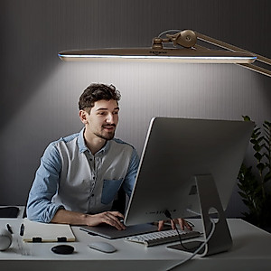 bemelux Task Lamp with Clamp, Bright 117PCS LEDs, Metal Swing Arm 24W 2200 Lumen Dimmable Led Desk Lamp for Architect Home Office Study Reading Dorm Workbench Craft, 23 Inch Lamp Head Work Lamp