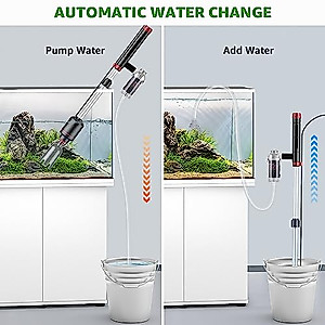 Suness Fish Tank Cleaner Vacuum: 24W Electric Aquarium Vacuum Gravel Cleaner with Strong Suction for Automatic Water Change Wash Sand Water Shower and Water Circulation, Timed Off