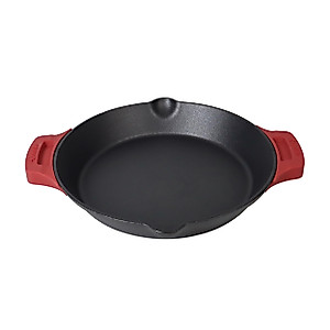 Cast Iron Skillet - 12"-Inch Dual Loop Handle Frying Pans + Silicone Handle Holder Covers - Oven Safe Cookware - Indoor/Outdoor Use - Use on any Stovetop, Grill, Induction Safe