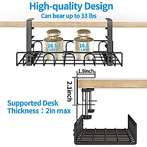 Under Desk Cable Management Tray - 15.7in 2Packs Metal Under Desk Wire Management, High Capacity Adjustable and Removable Cable Management Organizers Holder, No Drill & No Damage, for Office, Kitchens