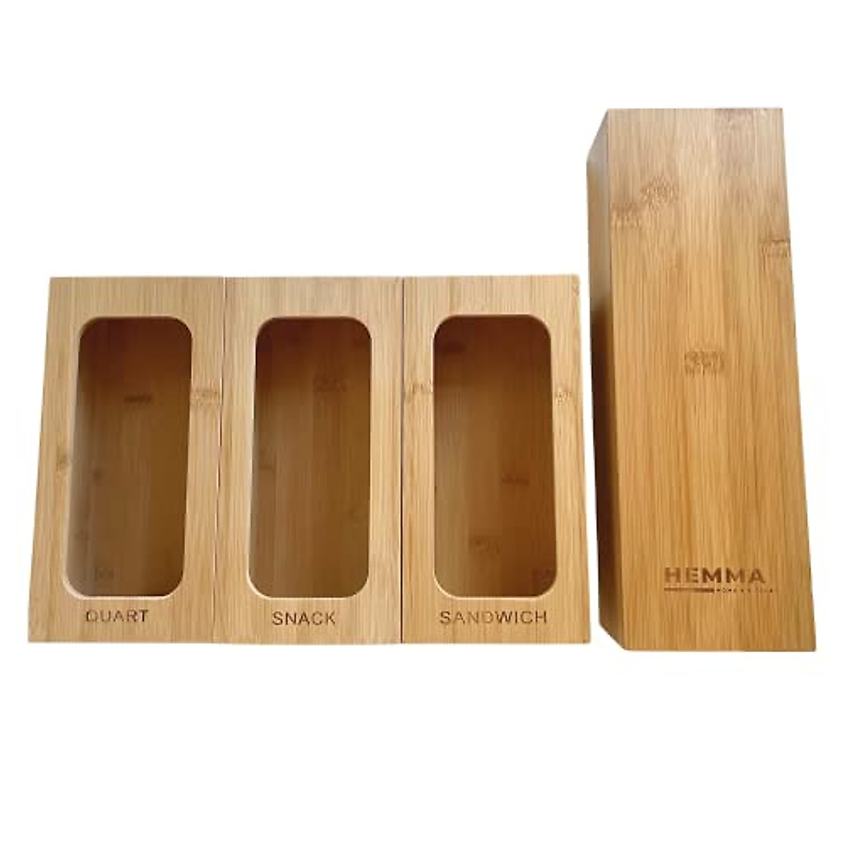 HEMMA Ziplock Bag Organizer, Premium Bamboo, Kitchen Drawer Organizer, Ziplock Bag Storage Organizer, Baggie Organizer, Compatible with Ziploc, Hefty, Solimo, etc. 4 Piece Set