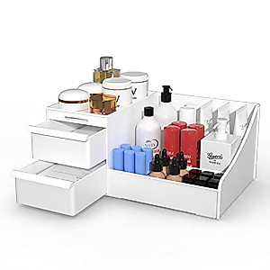 VZINO Drawer Makeup Organizer for Vanity, Large White Desk Organizer for Cosmetics, Skincare, or Stationery, Perfect for Bedroom and Office Countertops
