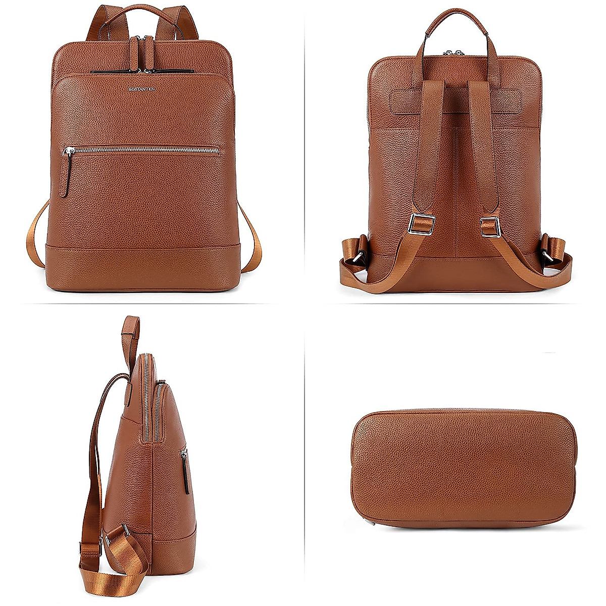 BOSTANTEN Laptop Backpack Purse for Women Genuine Leather Backpack Travel Bag and Womens Wallet Genuine Leather Large Capacity Wristlet Clutch Purse Credit Card Holder with RFID Blocking Beige-Brown