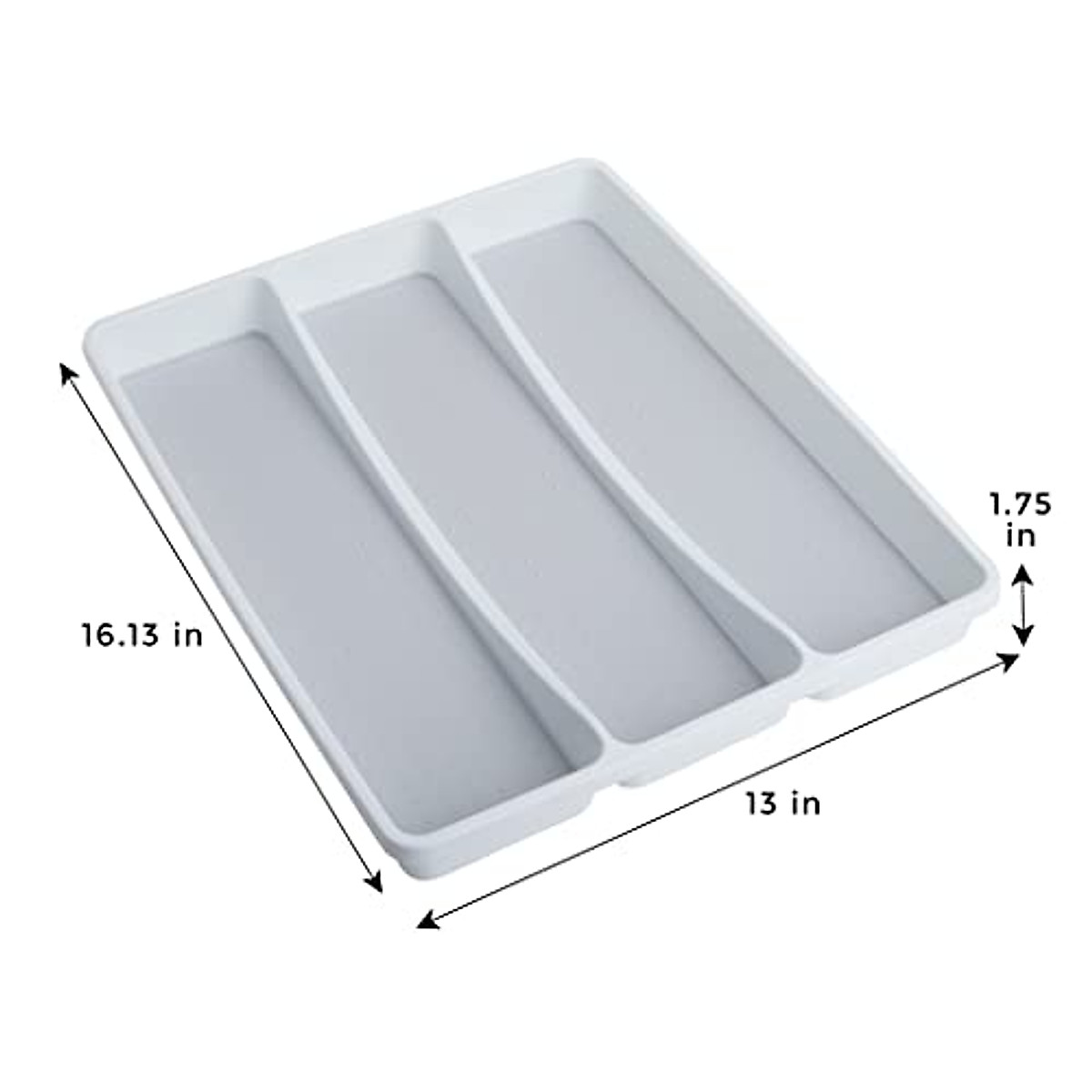 Smart Design 3-Compartment Plastic Drawer Organizer - Non-Slip Lining and Feet - BPA Free - Utensils, Flatware, Office, Personal Care, or Makeup Storage - Kitchen - White with Gray