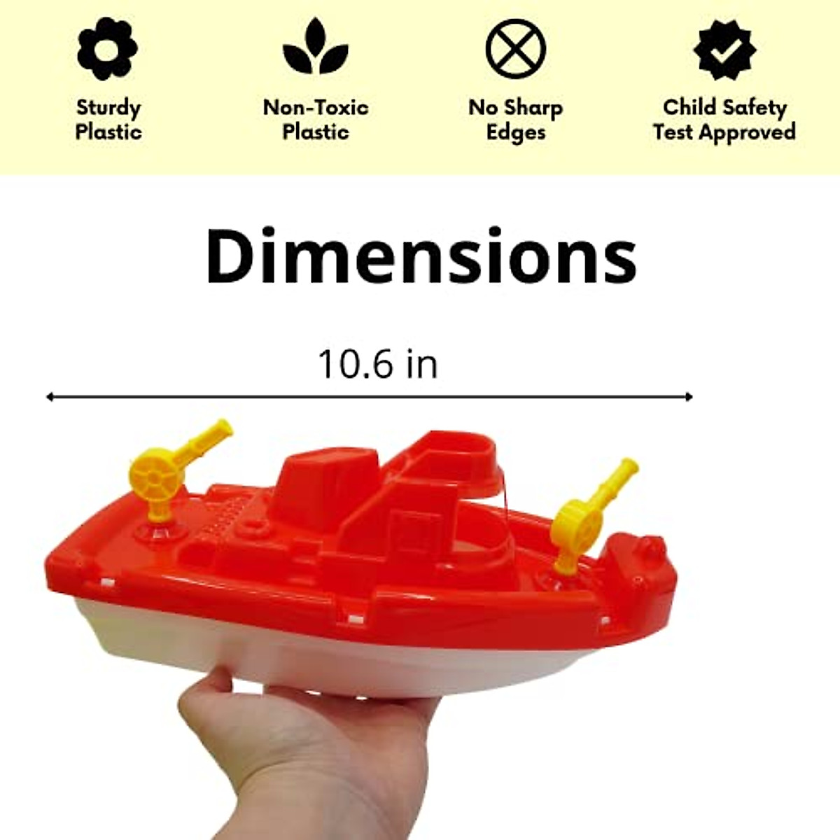 Toy Boat Bath Toys for Kids & Toddlers 3 Pack - Large 10" Floating Toy Boats for Bathtub, Kids Pool Toys, Beach Toys Outdoor Water Play by 4E's Novelty