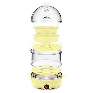 BELLA Double Tier Egg Cooker, Rapid Boiler & Poacher, Meal Prep Essential, Family Sized Meals: Make Up To 14 Large Boiled Eggs, Dishwasher Safe Parts, Poaching Tray Included, Yellow