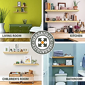 Wood Floating Shelves, 100% Ash Wood, Set of 2-Rustic Shelf 15.7" Wide Wooden Wall Shelves, Made in Europe, for Living Room Bedroom Kitchen Bathroom Farmhouse, Natural Color, 15.7"x 6.2"