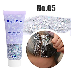 3 Colors Body Glitter Gel,Face & Body Glitter Sequins Shimmer,Mermaid Chunky Glitter,Holographic Sparkling Cosmetic Powder Festival(1+2+5)