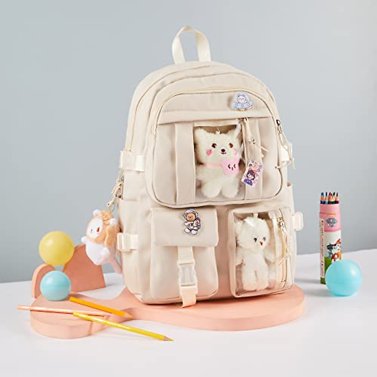BUNXIZHUN kawaii backpack for school girls cute backpack for women with kawaii pin and accessories cute aesthetic kids backpacks Mochilas Escolares Para Niñas middle school girls kawaii backpack