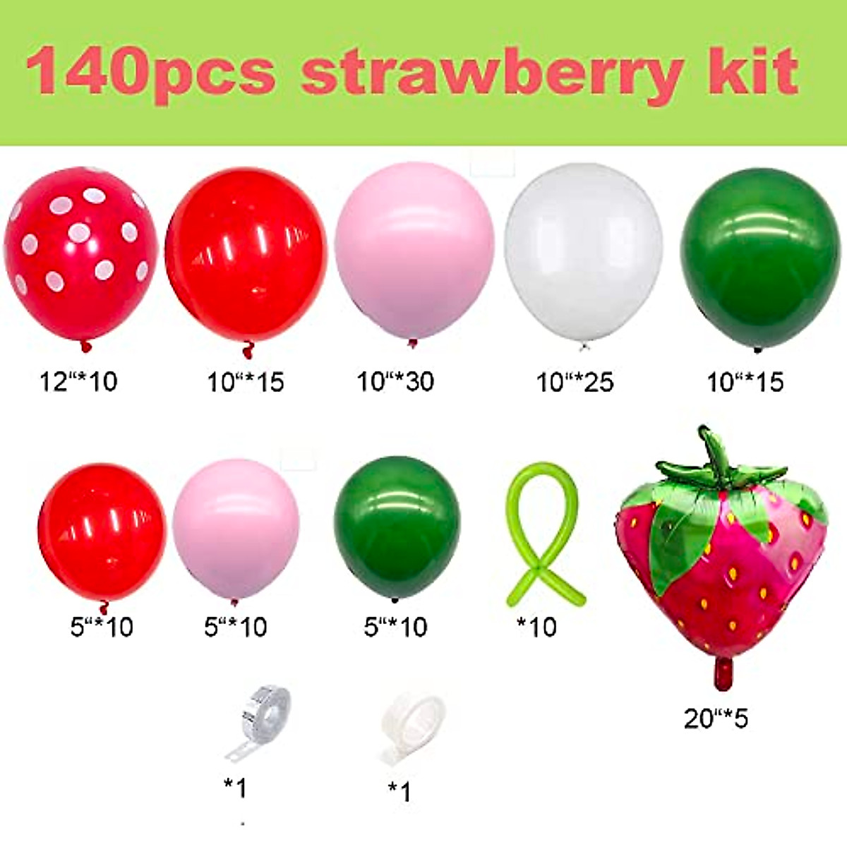 Strawberry Balloons Arch Kit 140pcs Strawberry Birthday Party Decorations Pink Green and Strawberry Balloon for Baby Shower Sweet Berry First Birthday Decoration
