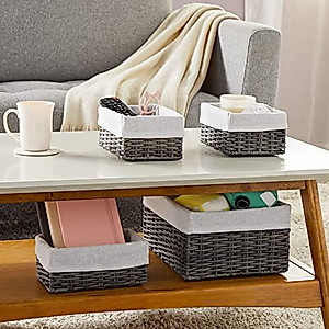 Set of 4 Wicker Storage Baskets with Liners for Shelves, Decorative Woven Nesting Bins for Organizing Pantry, 2 Sizes (Grey)