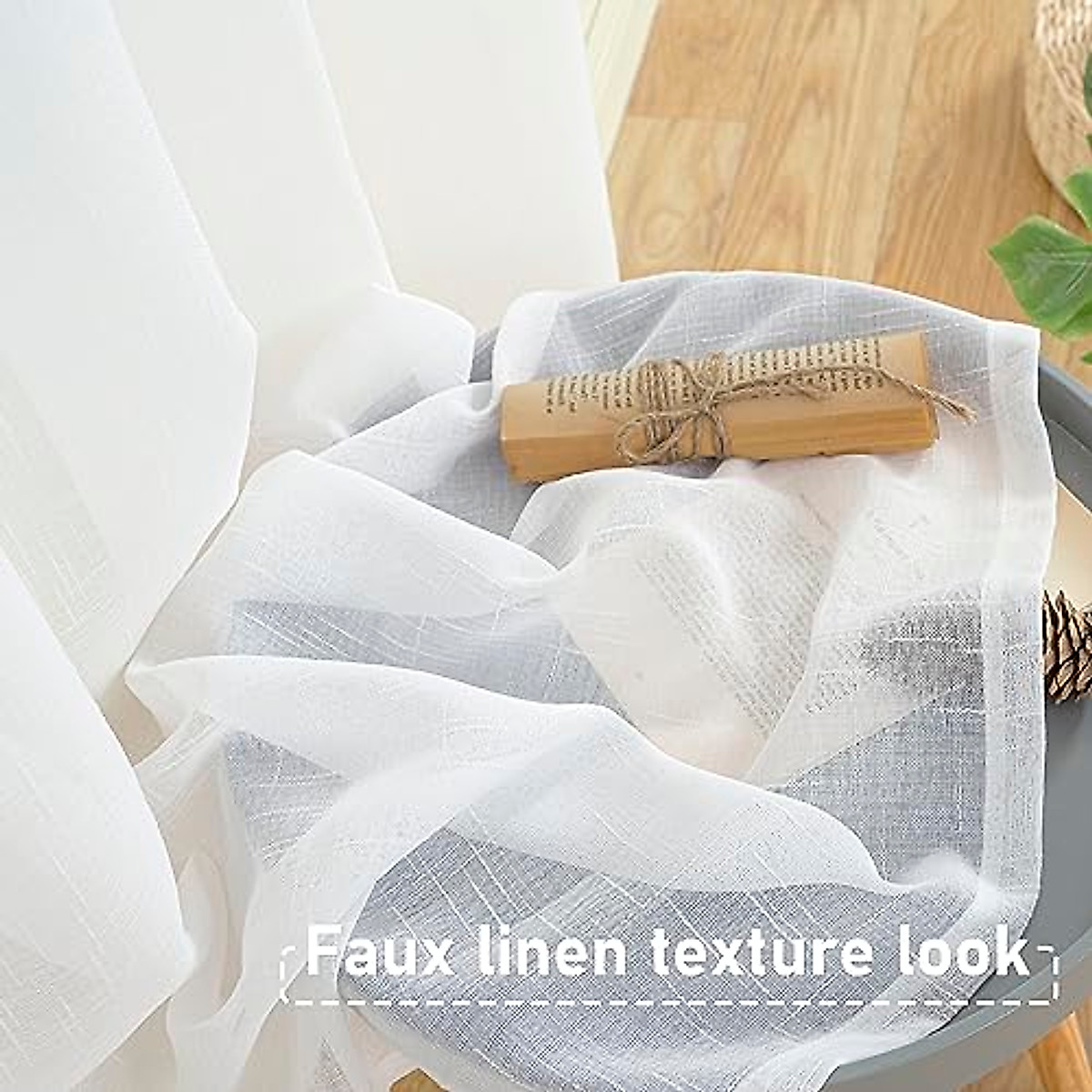 BGment White Sheer Curtains 63 Inch Length 2 Panels for Living Room Bedroom, Linen Semi Sheer Light Filtering Window Curtains with Grommet, 2 Panels, Each 52 x 63 Inch, White