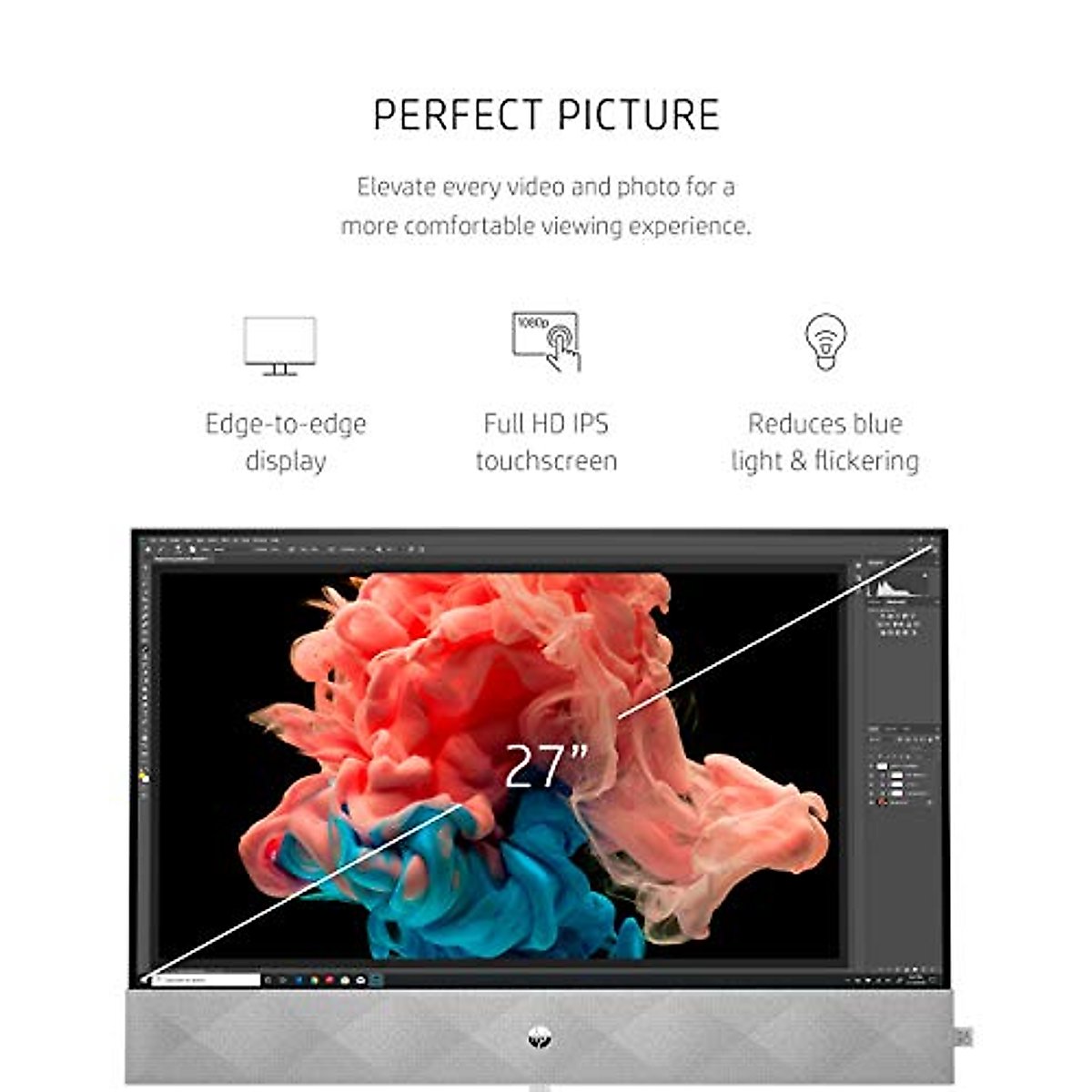 HP Pavilion 27-inch All-in-One Desktop, 10th Gen Intel i7-10700T Processor, 16 GB RAM, 1 TB SSD Storage, Full HD IPS Touchscreen, Windows 10 Home, Wireless Keyboard and Mouse Combo (27-d0080, 2020)